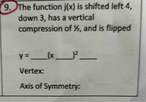 Solved The Function J X Is Shifted Left 4 Down 3 Has A Vertical Compression Of ½ And Is Fli