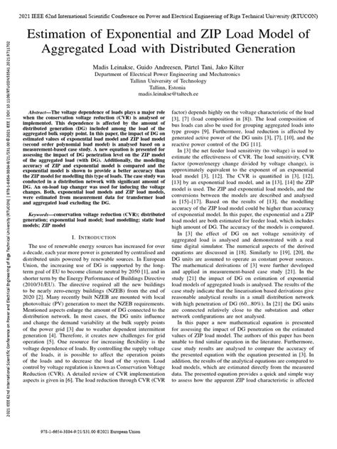Estimation Of Exponential And Zip Load Model Of Aggregated Load With