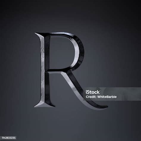 철 문자 R 대문자 3d 렌더링 게임 또는 영화 타이틀 글꼴 검은 배경에 고립 0명에 대한 스톡 사진 및 기타 이미지 0명 3차원 형태 그림자 Istock