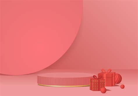 선물 상자 배경 벡터 골드 연단과 3d 크리스마스 장면 프리미엄 벡터