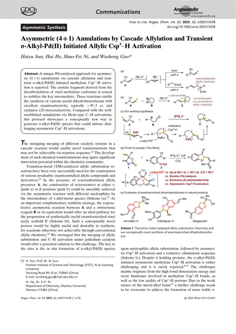 Asymmetric 41 Annulations By Cascade Allylation And Transient σ‐alkyl‐pdii Initiated