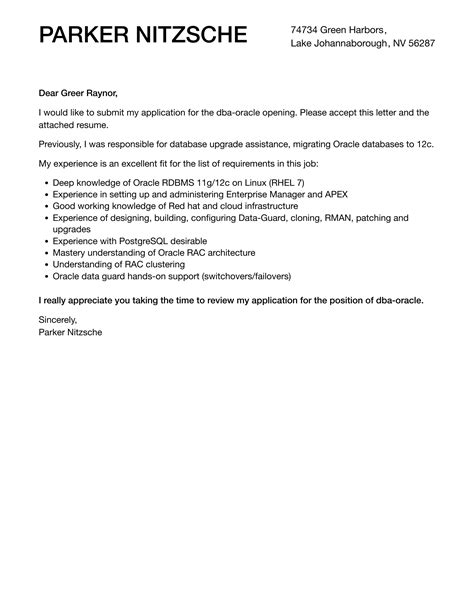 DBA Oracle Cover Letter Velvet Jobs