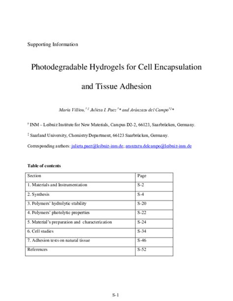 Pdf Photodegradable Hydrogels For Cell Encapsulation And Tissue