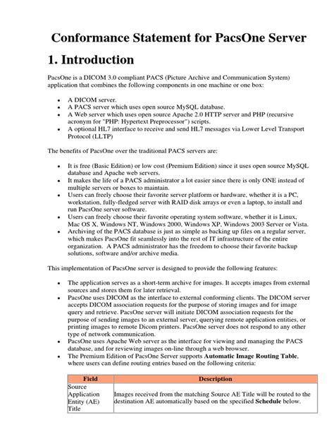 Pacsone Server Dicom 3 0 Conformance Statement Pdf Networking Internet And Web