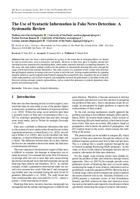 Pdf The Use Of Syntactic Information In Fake News Detection A Systematic Review