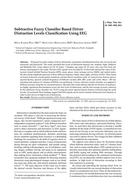 Pdf Subtractive Fuzzy Classifier Based Driver Distraction Levels Classification Using Eeg