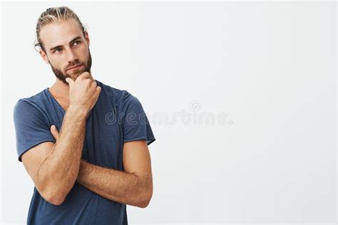 Profile Of Cheerful Handsome Man With Fashionable Hairstyle And Beard