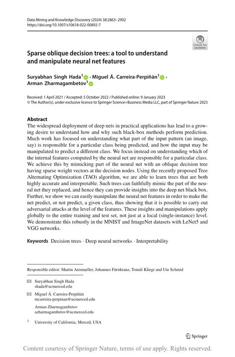 Sparse Oblique Decision Trees A Tool To Understand And Manipulate