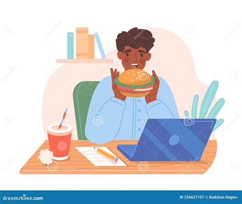 Employee Eats At Workplace Stock Vector Illustration Of Lunch 256627157