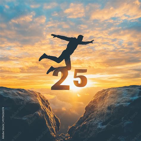 Ilustración De Stock Silhouetted Figure Jumping Over A Gap Between One