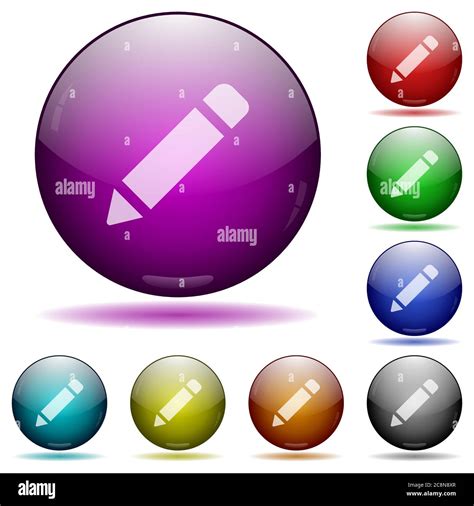 Set Of Color Pencil Glass Sphere Buttons With Shadows Stock Vector