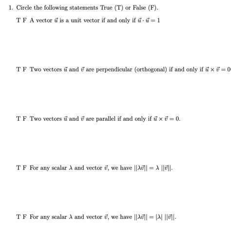 Solved 1 Circle The Following Statements True T Or False Chegg Com