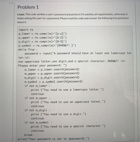 solved problem 1 loops this code verifies a user s password