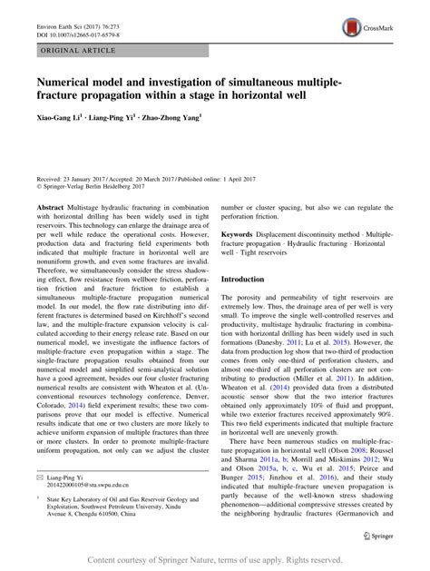 numerical model and investigation of simultaneous multiple fracture