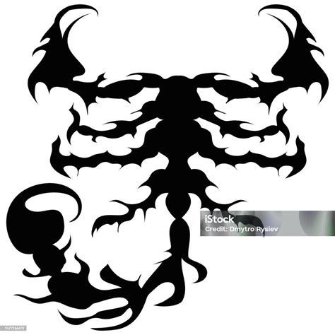 문신이나 지문에 대한 전갈의 고딕 흑백 이미지 방패 또는 스포츠 엠블럼 직물 웹 아이콘 섬유 라벨 인테리어 패션 트렌드 엽서 등에 대한 검은 선 아이콘 0명에 대한 스톡