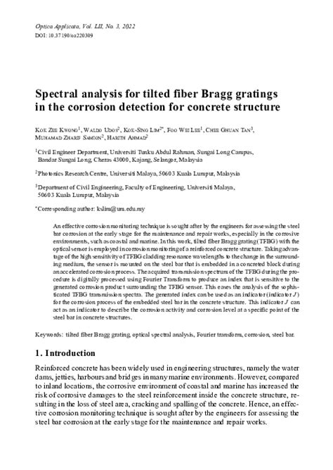 Pdf Spectral Analysis For Tilted Fiber Bragg Gratings In The Corrosion Detection For Concrete