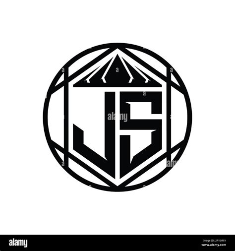 Js Letter Logo Monogram Hexagon Slice Crown Sharp Shield Shape Isolated