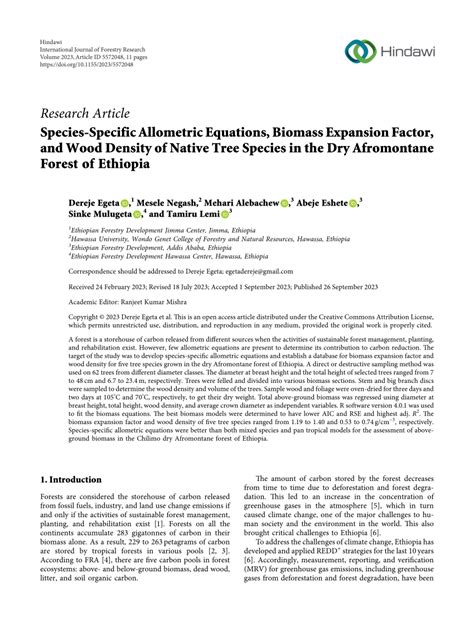 Pdf Species Specific Allometric Equations Biomass Expansion Factor And Wood Density Of