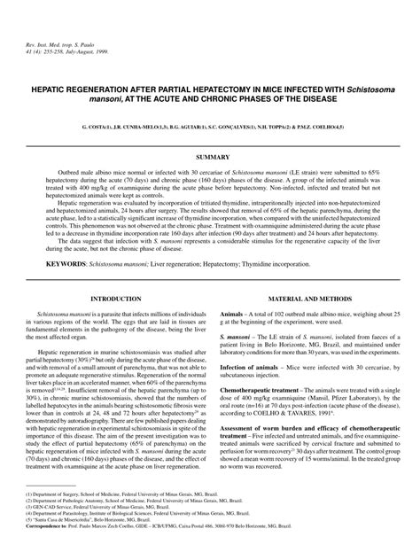 Pdf Hepatic Regeneration After Partial Hepatectomy In Mice Infected With Schistosoma Mansoni