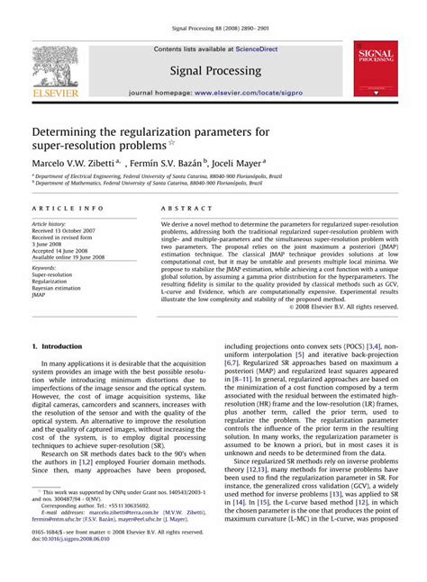 Pdf Determining The Regularization Parameters For Super Resolution