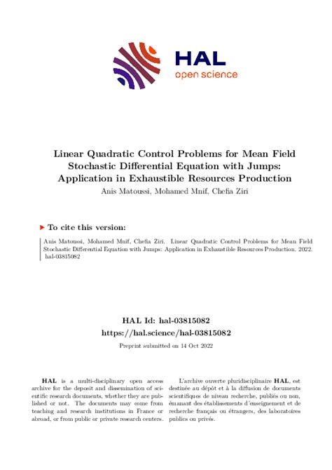 Pdf Mean Field Control For Exhaustible Resources