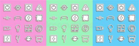 Set Line Fuse Electric Plug Circuit Scheme Light Switch Resistor Electricity And Lightning