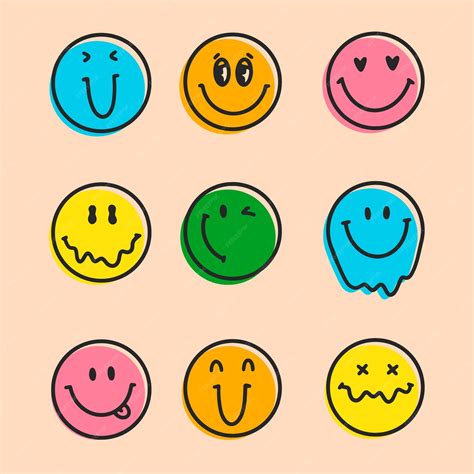 Ручно нарисованная ретро эмоджи с улыбкой Бесплатно векторы