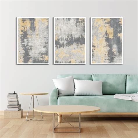 Modern Gallery Wall Art Set Gray And Gold Prints Minimalist Abstract
