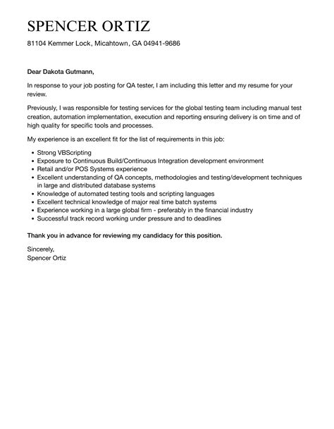 QA Tester Cover Letter Velvet Jobs