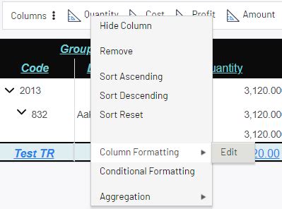 Formatting Columns And Groups