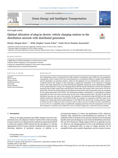 Pdf Optimal Allocation Of Plug In Electric Vehicle Charging Stations In The Distribution