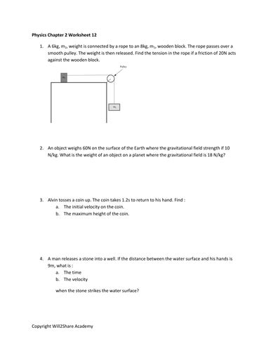 Pulley And Tension Worksheets With Answers Teaching Resources