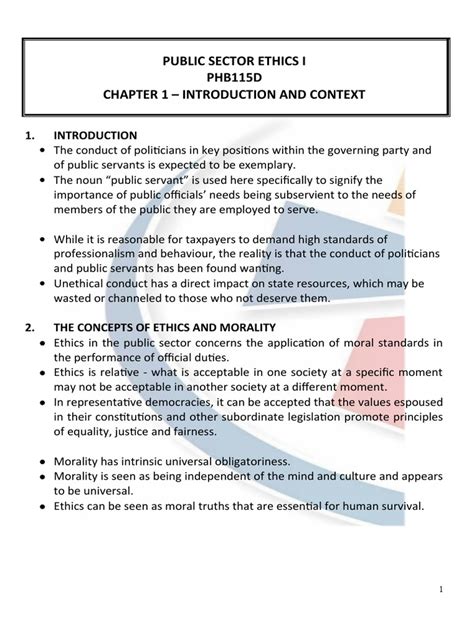 Public Sector Ethics I Phb115d Chapter 1 Introduction And Context Pdf Freedom Of