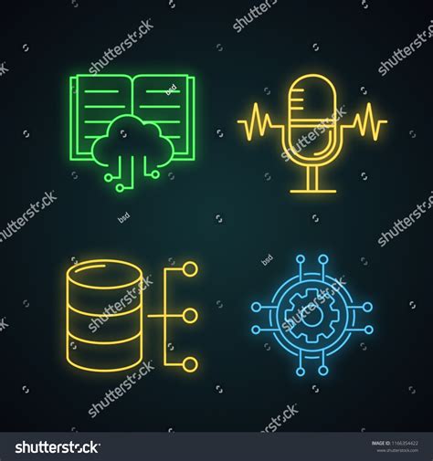 Machine Learning Neon Light Icons Set Stock Vector Royalty Free