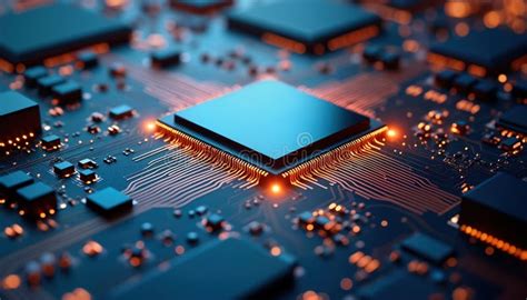 Advanced Tech Circuit Board With Glowing Copper Cpu Modern Electronic