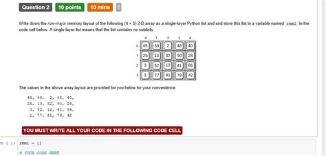 Solved Question Points Mins Write Down The Row Major Chegg Com
