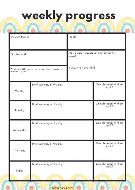 Student Weekly Progress Tracker By Prestons Pencil Tpt