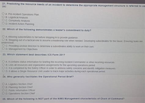 Predicting Resource Needs Incident Determine Appropriate Management Structure Referred A A