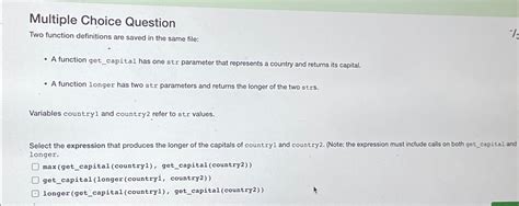 solved multiple choice questiontwo function definitions are