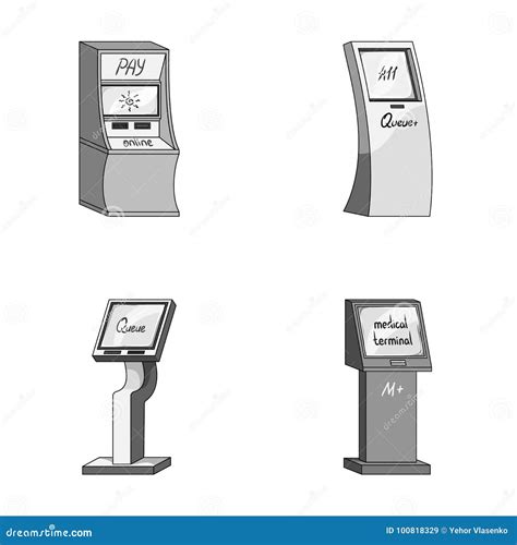 Medical Terminal Atm For Payment Apparatus For Queue Terminals Set Collection Icons In