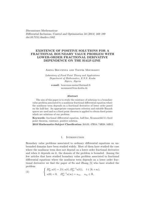 Pdf Existence Of Positive Solutions For A Fractional Boundary Value