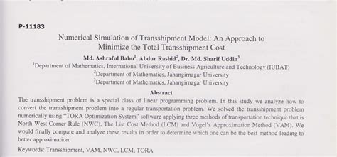 Pdf Numerical Simulation Of Transshipment Model An Approach To Minimize The Total