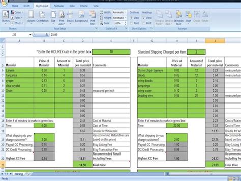 pricing template for etsy sellers excel by timesavingtemplates