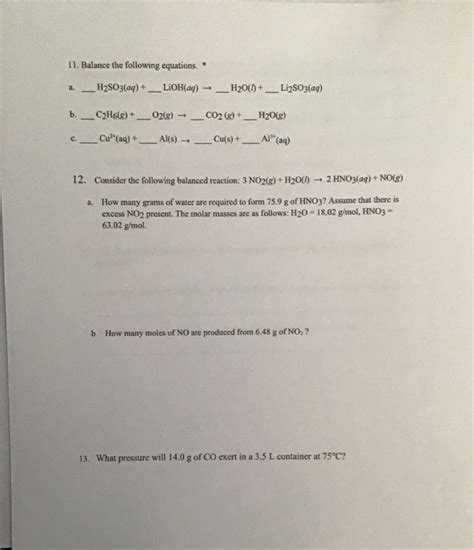 Solved 1 According To The Following Balanced Reaction How