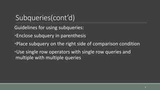SQL Subqueries - Oracle SQL Fundamentals | PPT