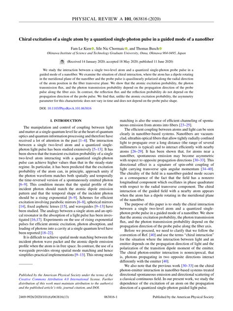 Pdf Chiral Excitation Of A Single Atom By A Quantized Single Photon