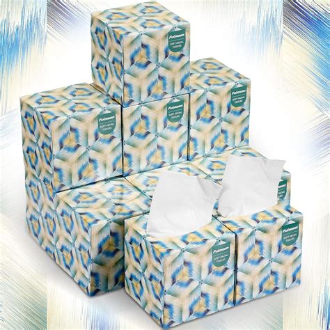 Fulmoon 12 Pack Facial Tissues Cube Boxes Abstract Graphics Style Square Tissue Box