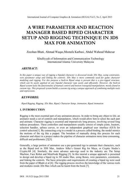 a wire parameter and reaction manager basedbiped character setup and