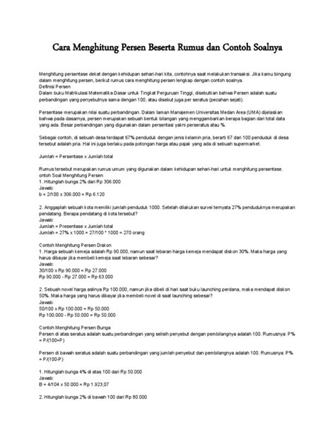 Cara Menghitung Persen Beserta Rumus Dan Contoh Soalnya Pdf
