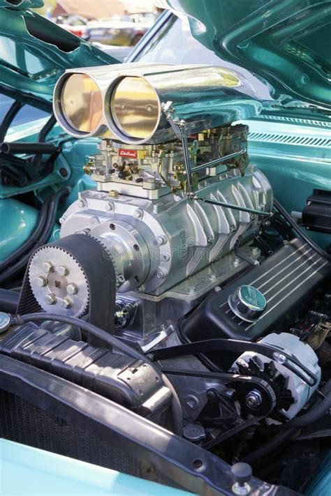Close Up Of Muscle Car Engine Compartment Editorial Photo Image Of
